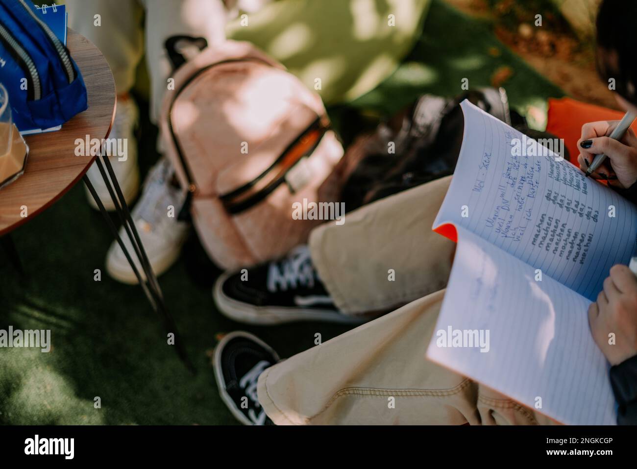Female student doing her homework outside, after school Stock Photo - Alamy