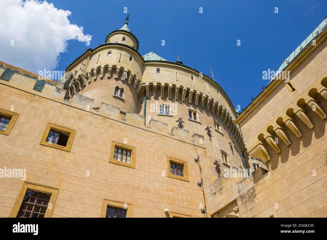 Wall and towers of the historic castle in Bojnice, Slovakia Stock Photo ...