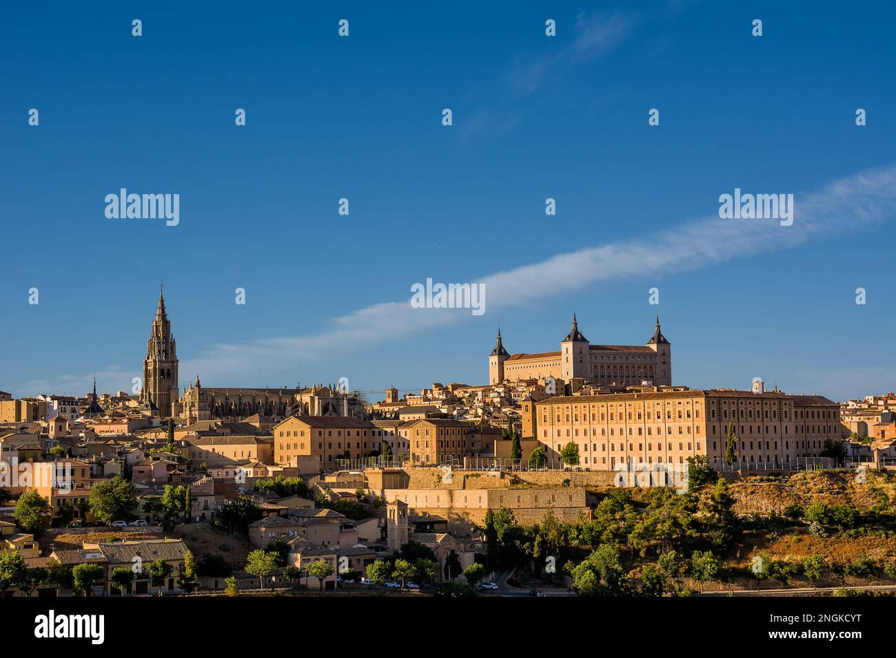 Skyline of the old city of Toledo on the hill where the Old Cathedral ...