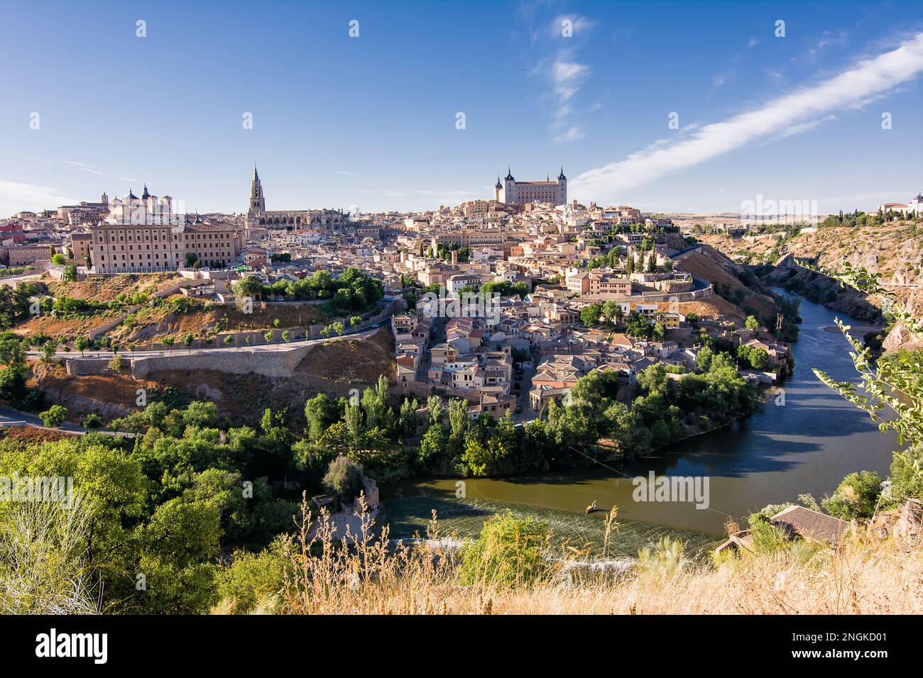 Skyline of the old city of Toledo on the hill where the Old Cathedral ...