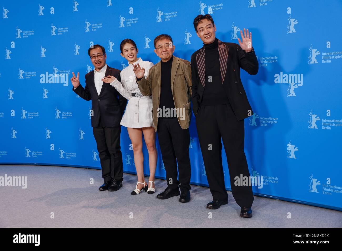 Wang Hongwei, from left, Huang Yao, director Zhang Lu and Xin Baiqing pose for photographers at ...