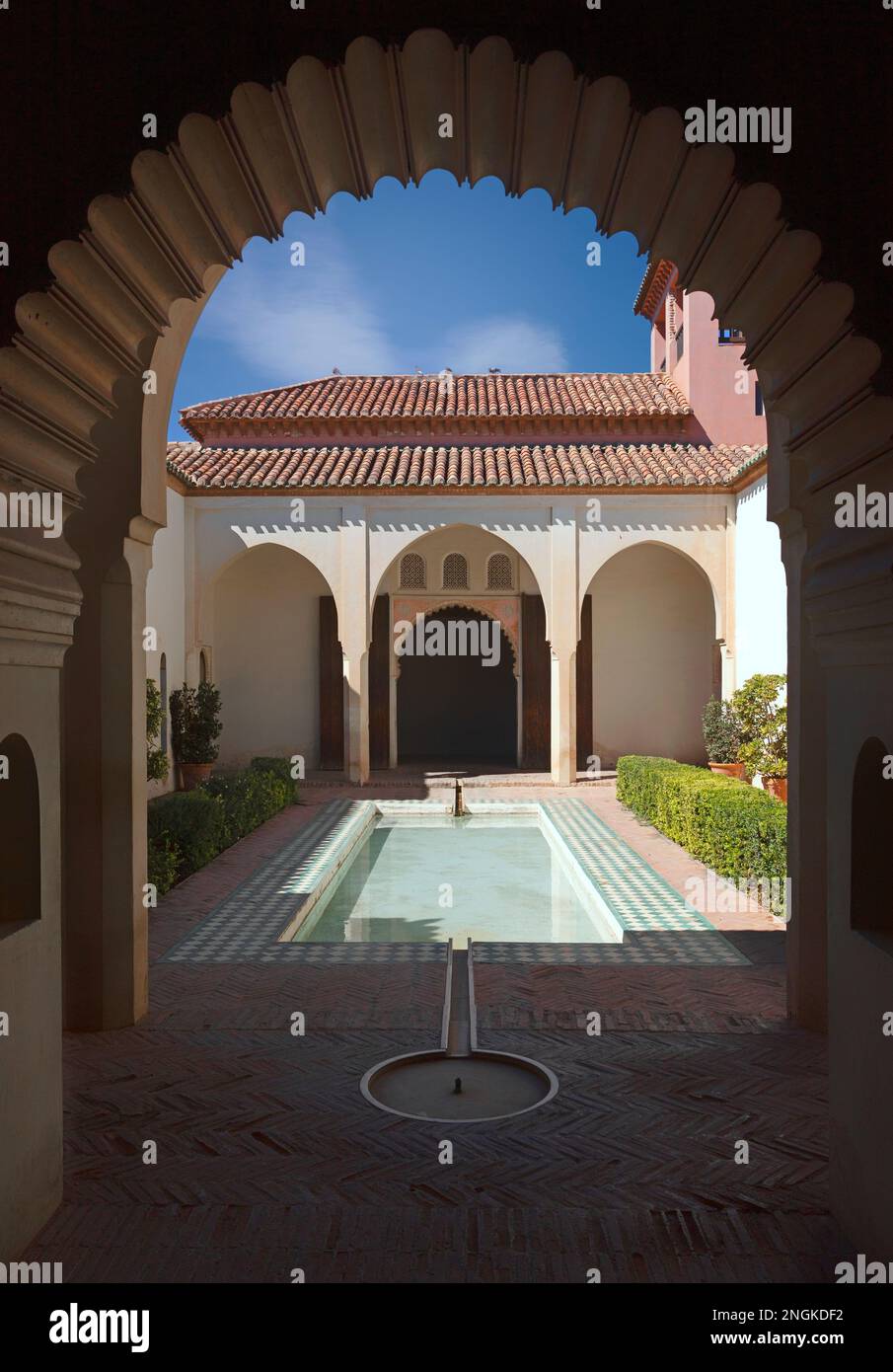 A pool in the Alcazaba, a palatial fortification in Málaga, Spain ...