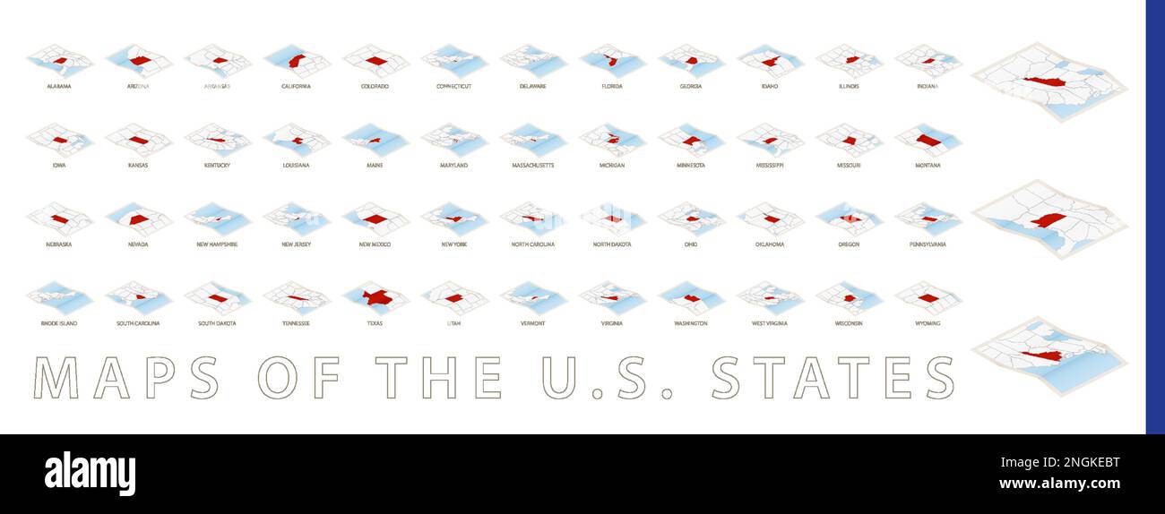 Stacked map in isometric style, large collection of maps of the U.S ...