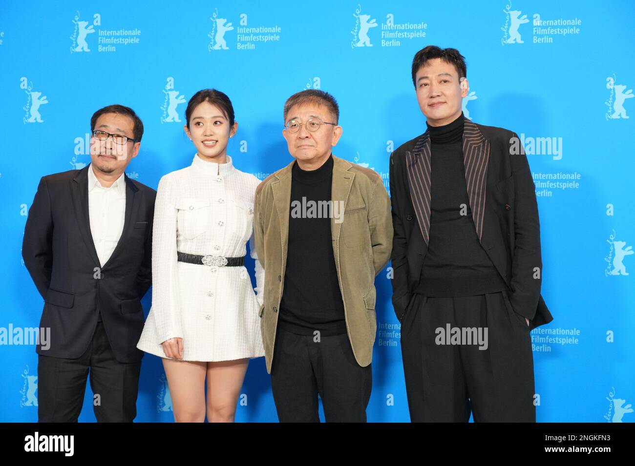 Berlin, Germany. 18th Feb, 2023. Actors Wang Hongwei (l-r), Huang Yao, director Zhang Lu and Xin ...