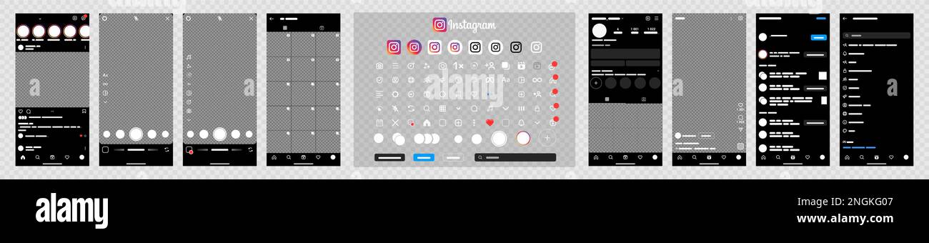 Instagram mockup. Set Instagram screen social media. Stories, videos ...