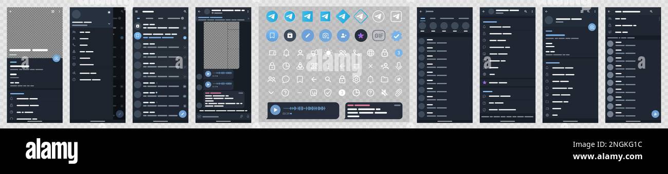 Telegram mockup. Set Telegram screen social media. Voice chat Telegram ...