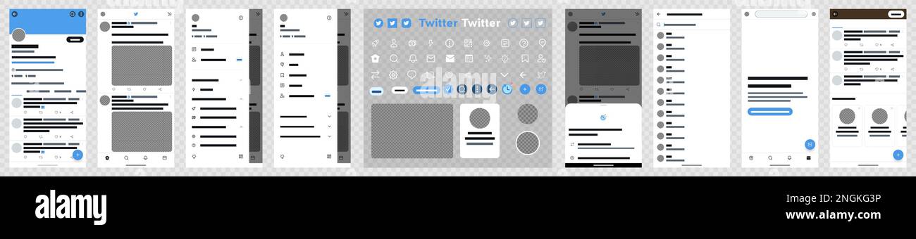 Set Twitter screen social media and social network interface template ...