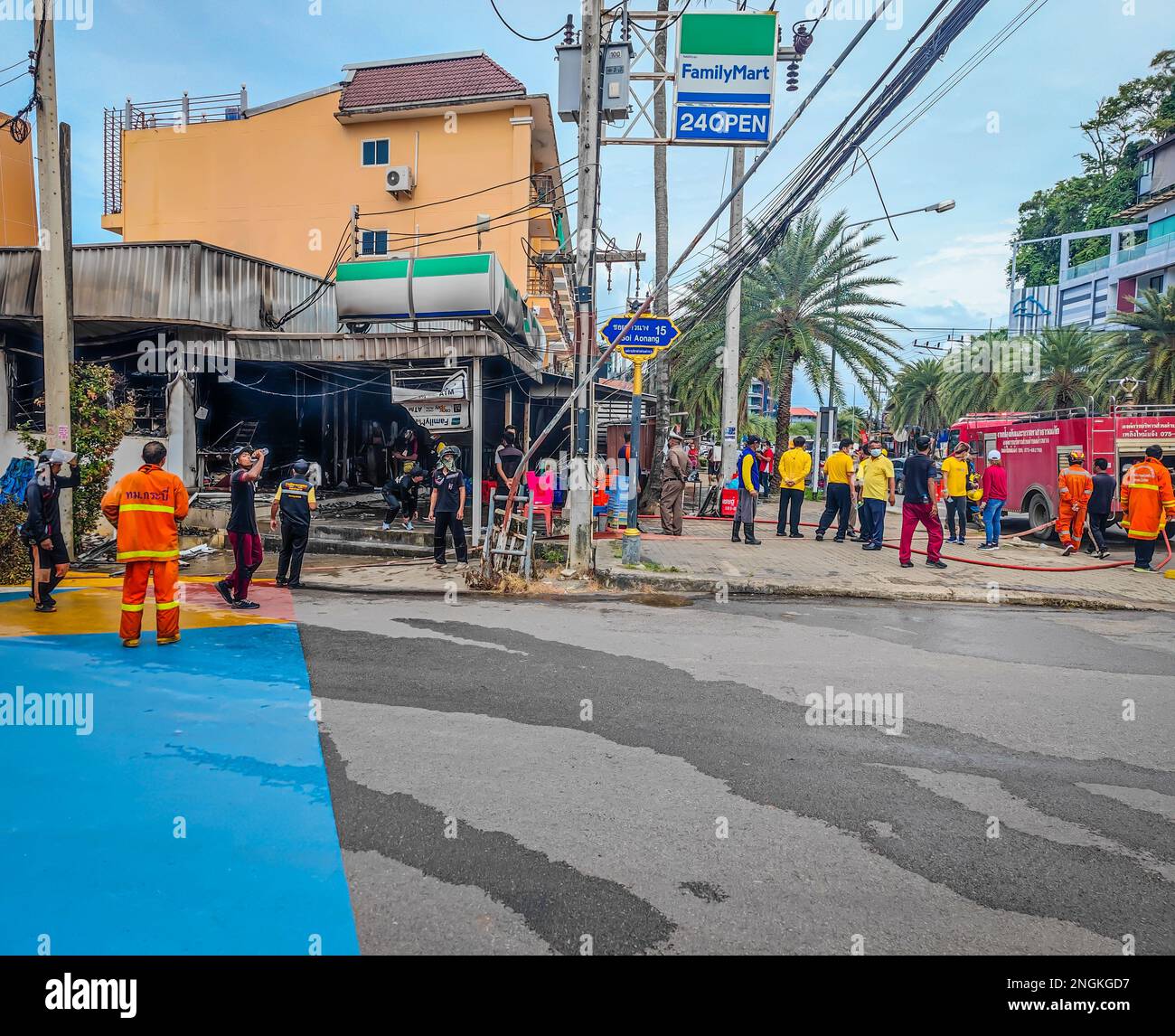 02 18 2023 - Ao Nang, Thailand. Fire scene in a middle of a day in Ao ...