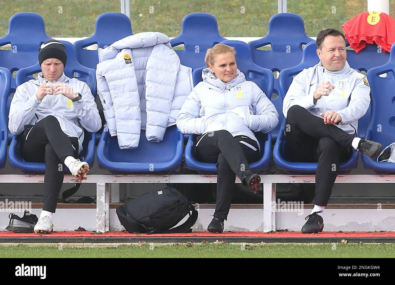 England manager Sarina Wiegman (centre) during a training session at St ...