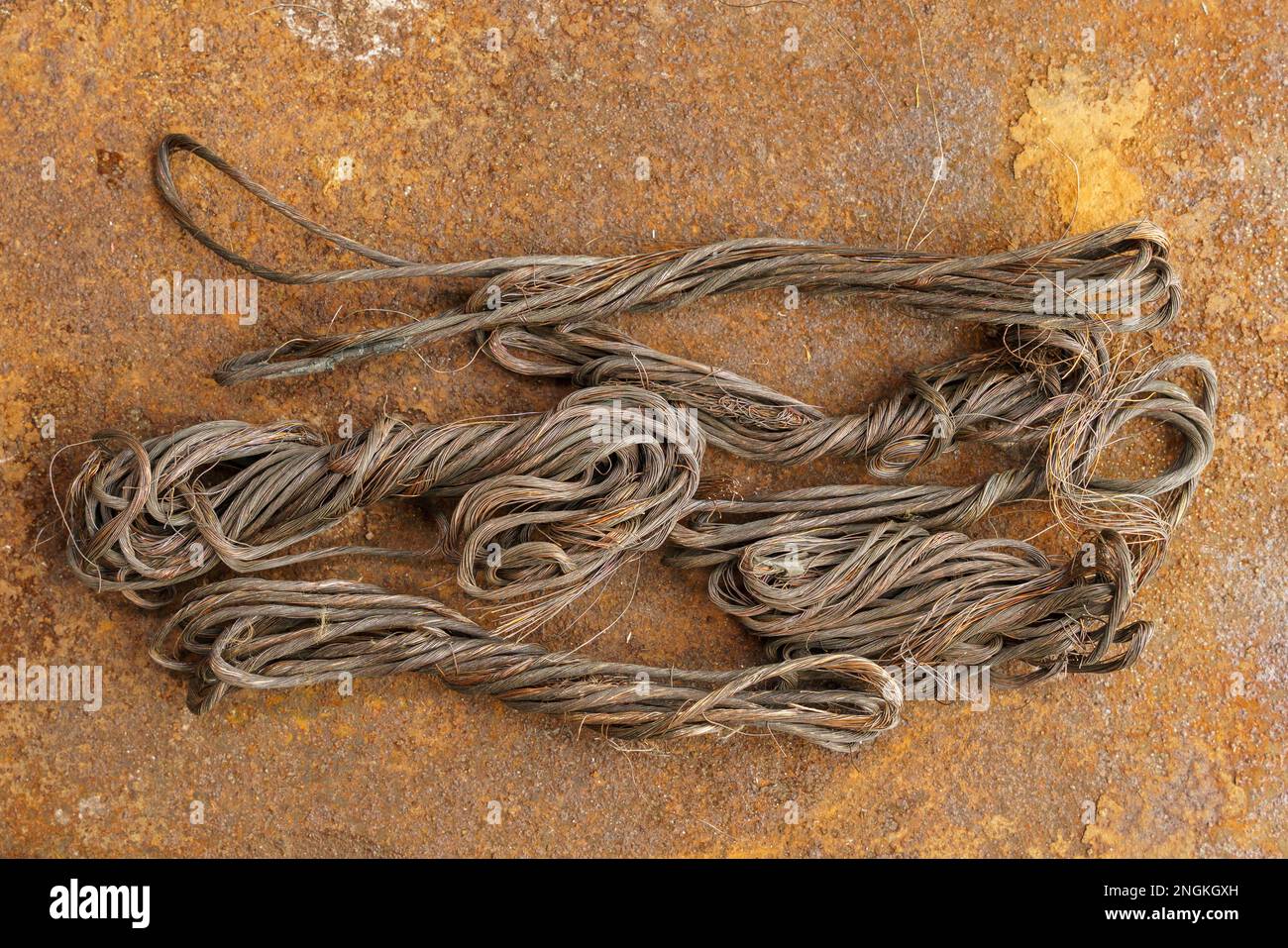 Brown metal copper wire scrap materials recycling of waste from manual ...