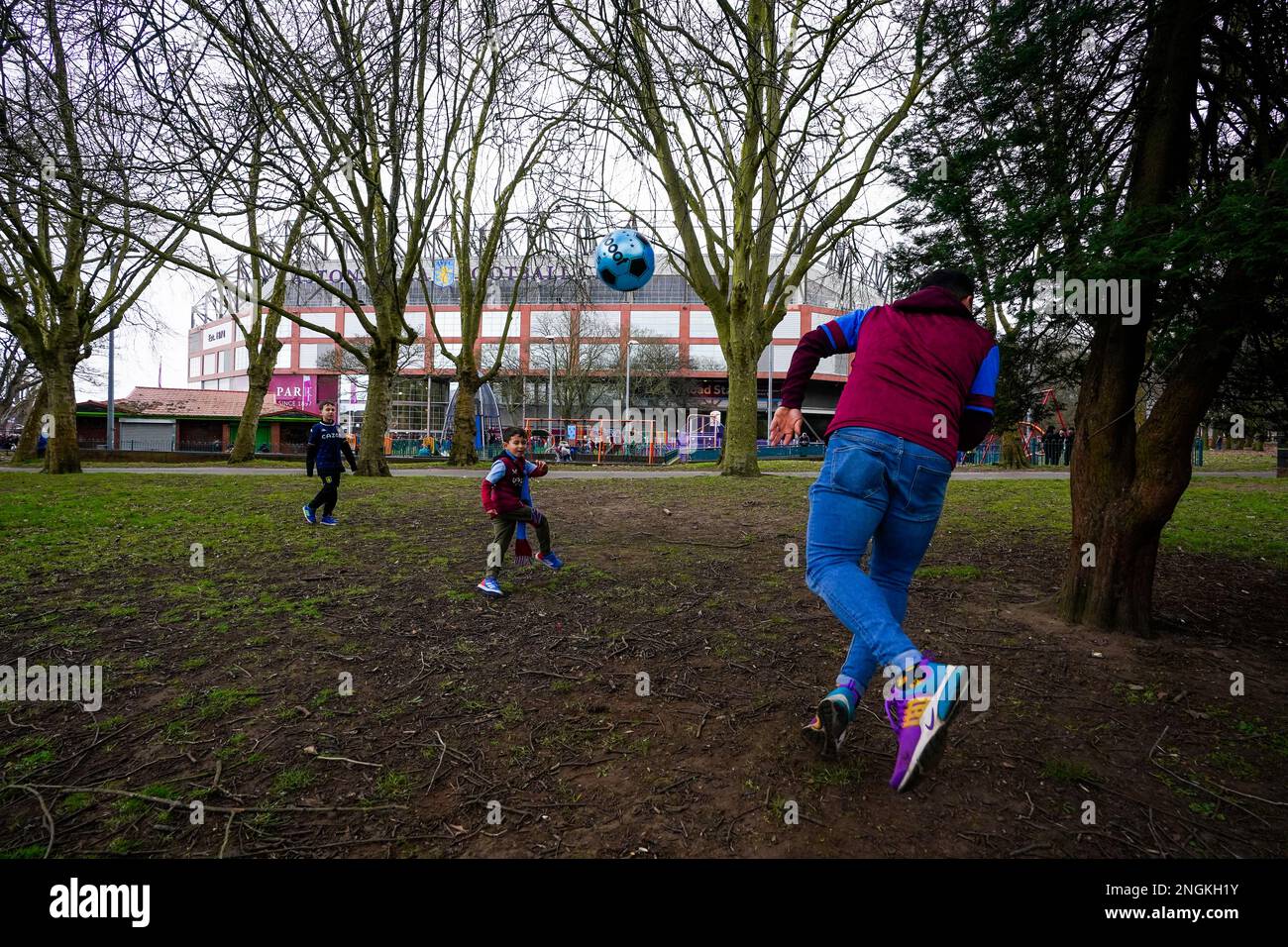Fans playing football outside the ground ahead of the Premier League ...