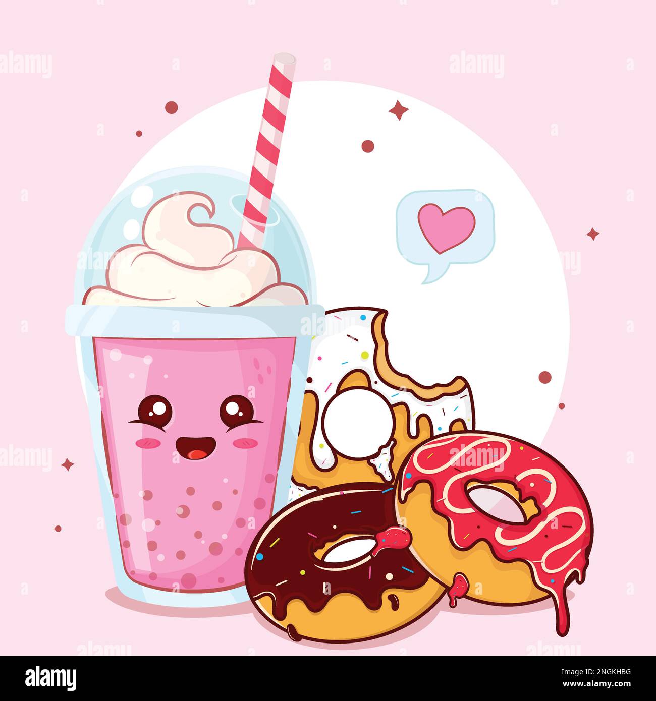 Milkshake with ice cream isolated drink and melted donuts cartoon icon ...