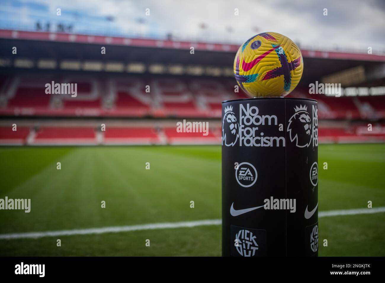 A general view of The City Ground and the No room for racism plinth ...