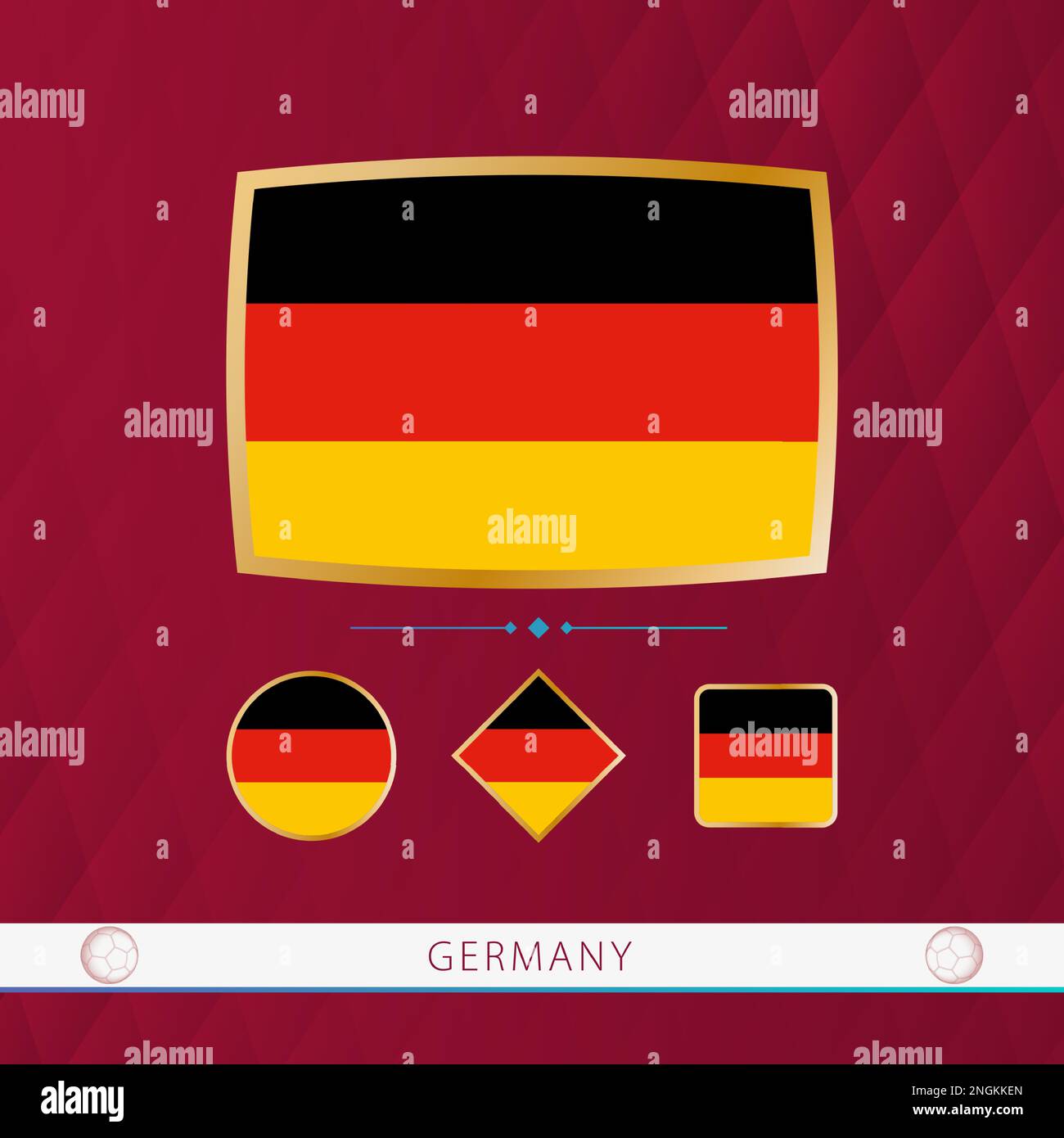 Set of Germany flags with gold frame for use at sporting events on a ...