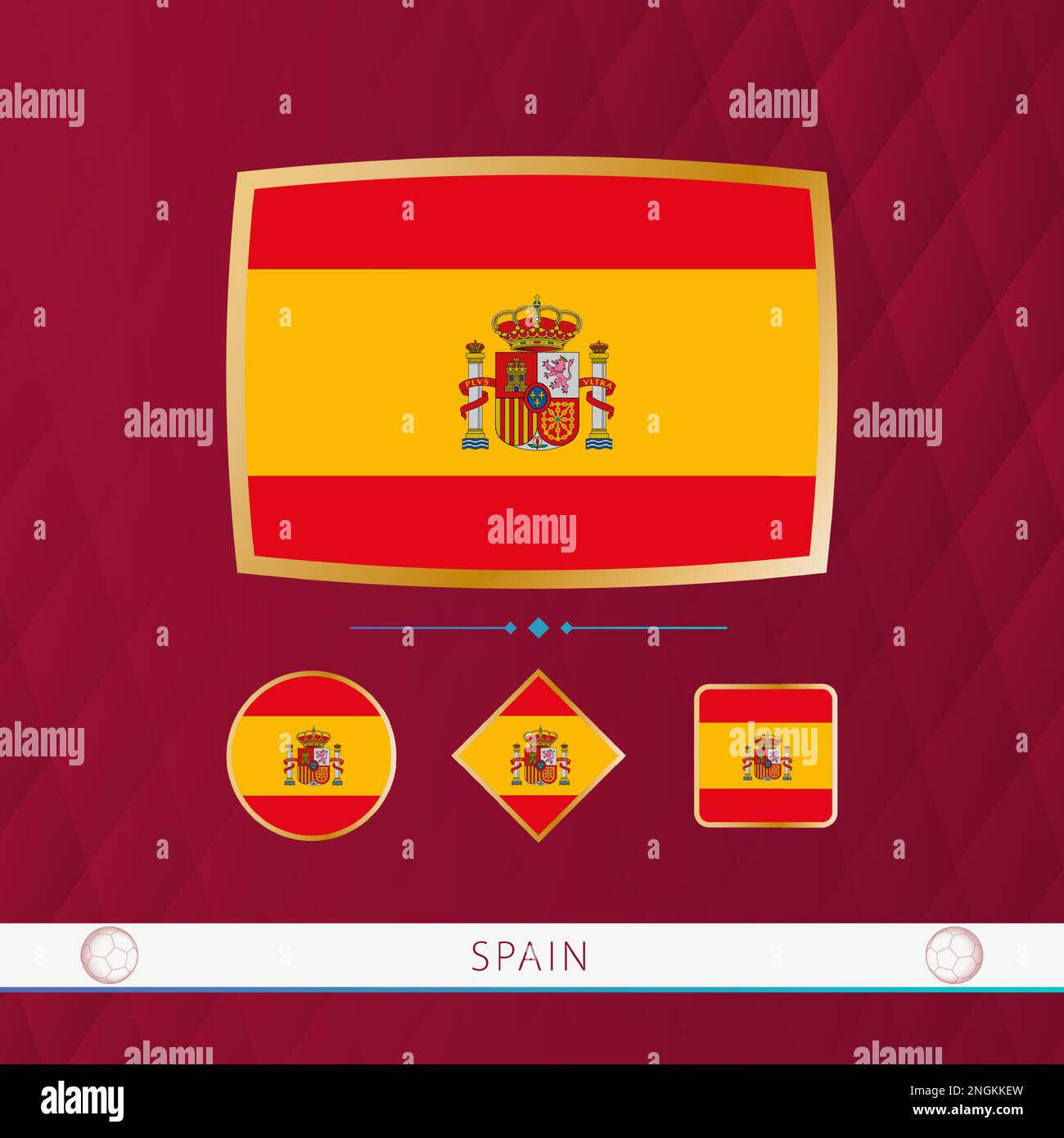 Set of Spain flags with gold frame for use at sporting events on a ...