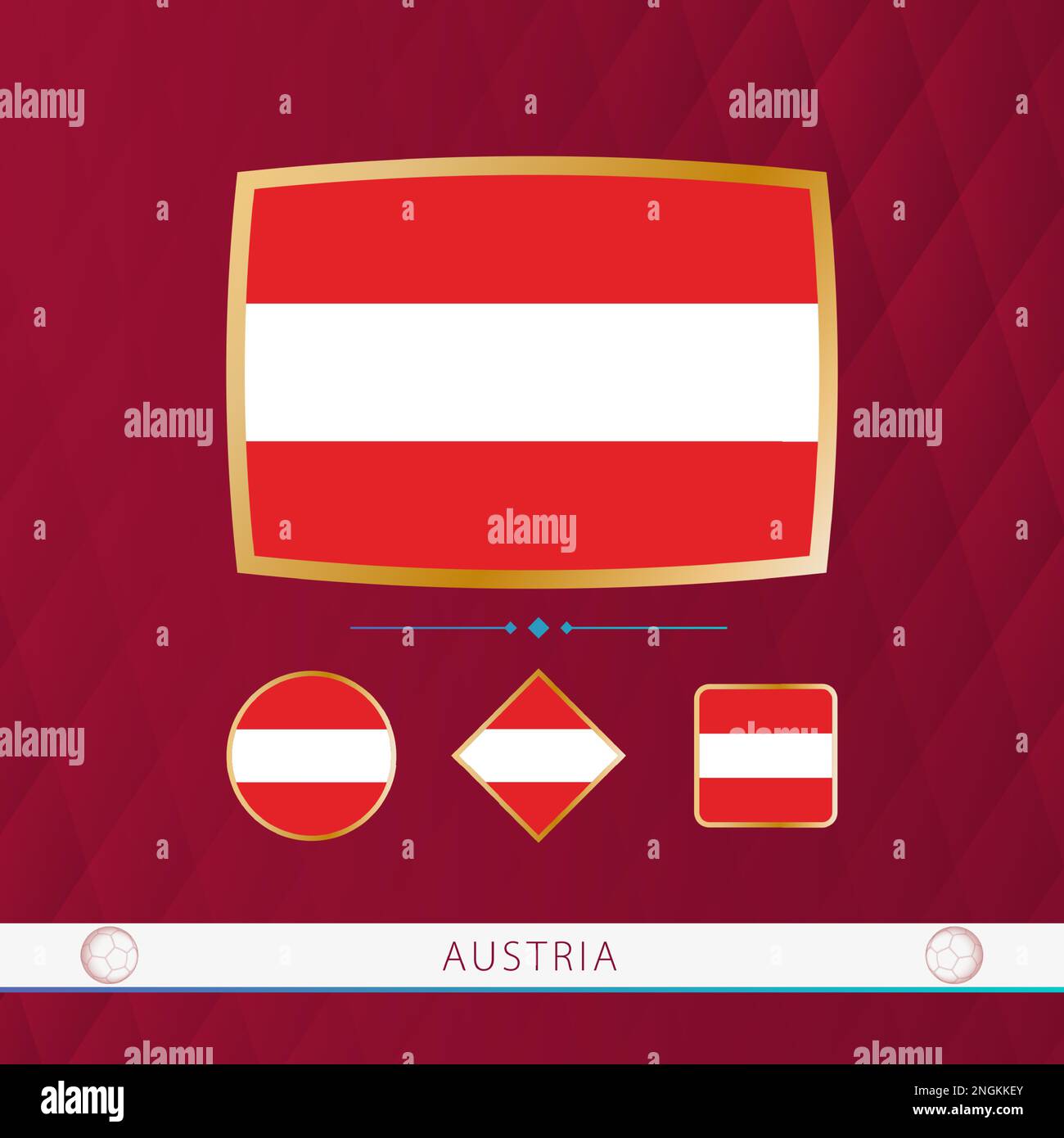 Set of Austria flags with gold frame for use at sporting events on a ...