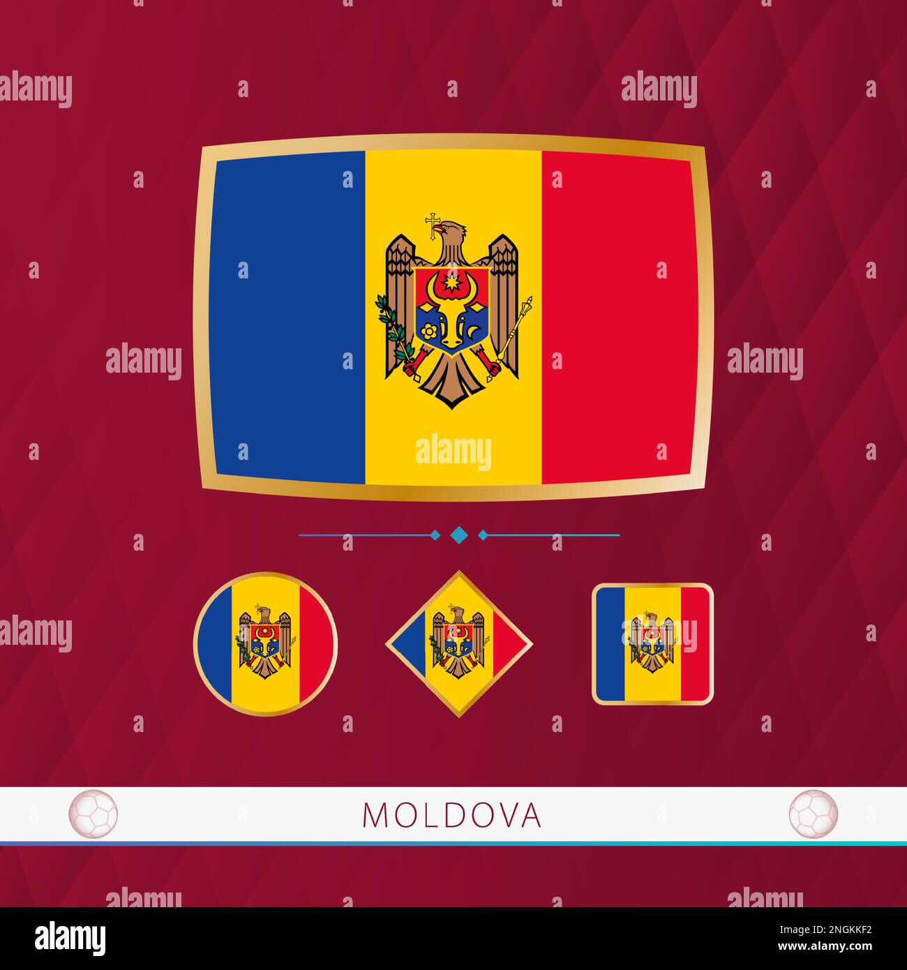 Set of Moldova flags with gold frame for use at sporting events on a ...
