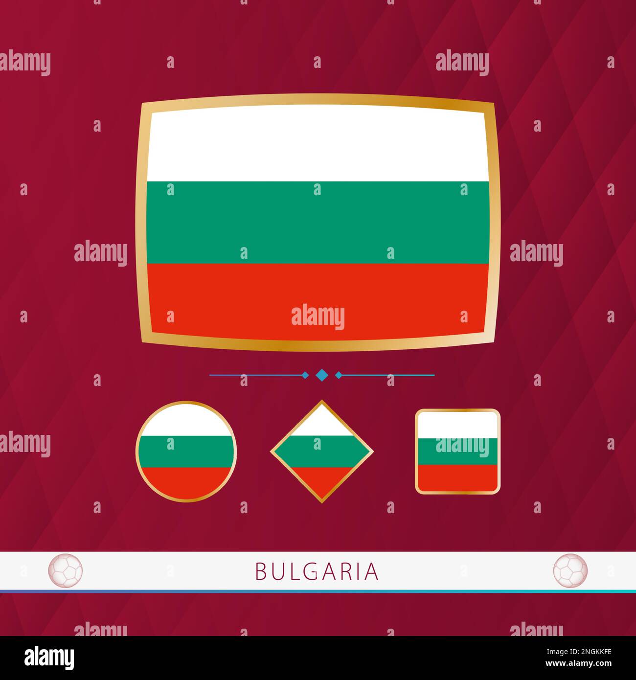Set of Bulgaria flags with gold frame for use at sporting events on a ...