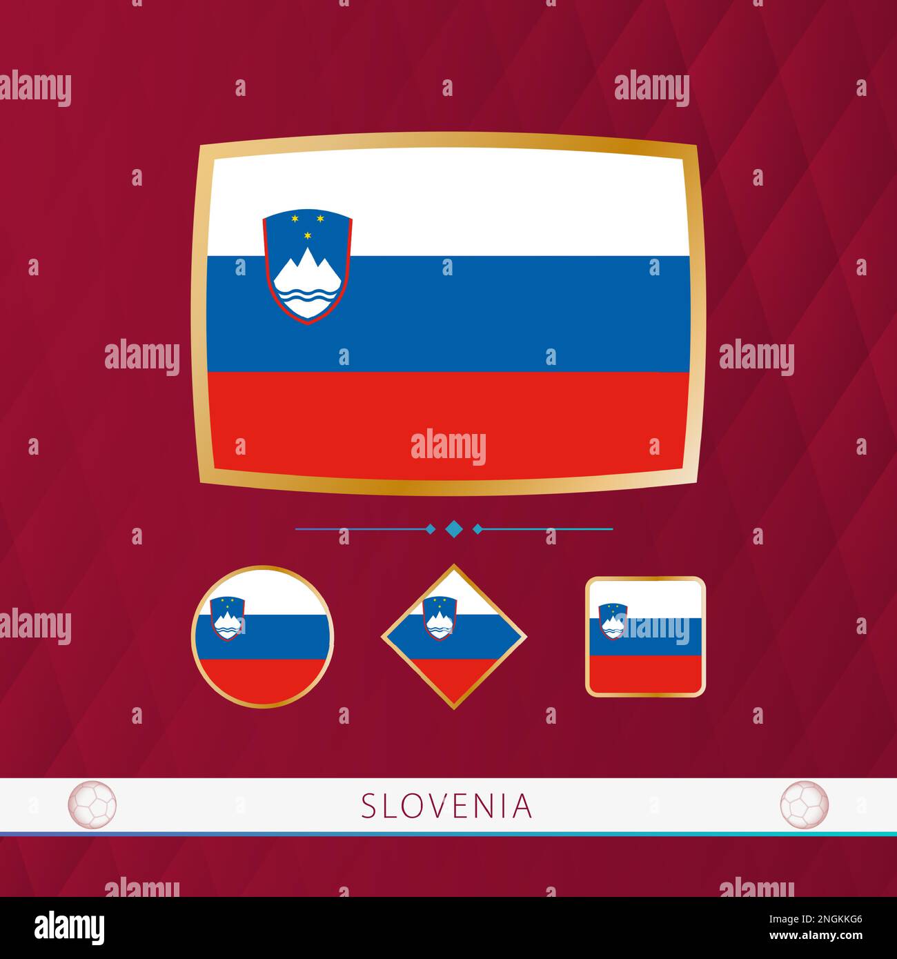 Set of Slovenia flags with gold frame for use at sporting events on a ...