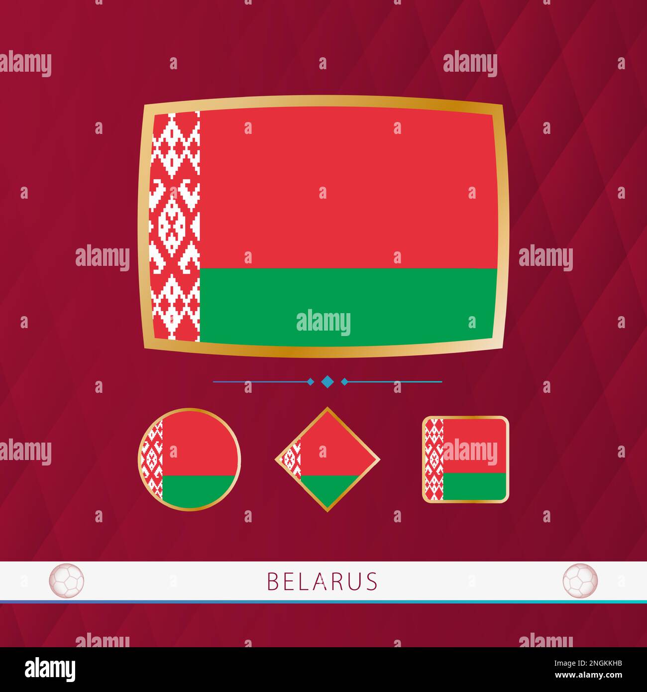 Set of Belarus flags with gold frame for use at sporting events on a ...