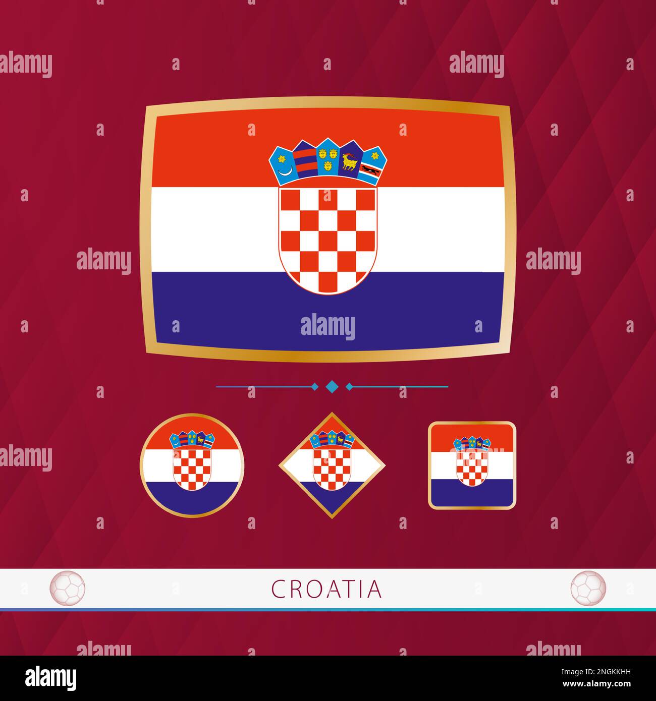 Set of Croatia flags with gold frame for use at sporting events on a ...