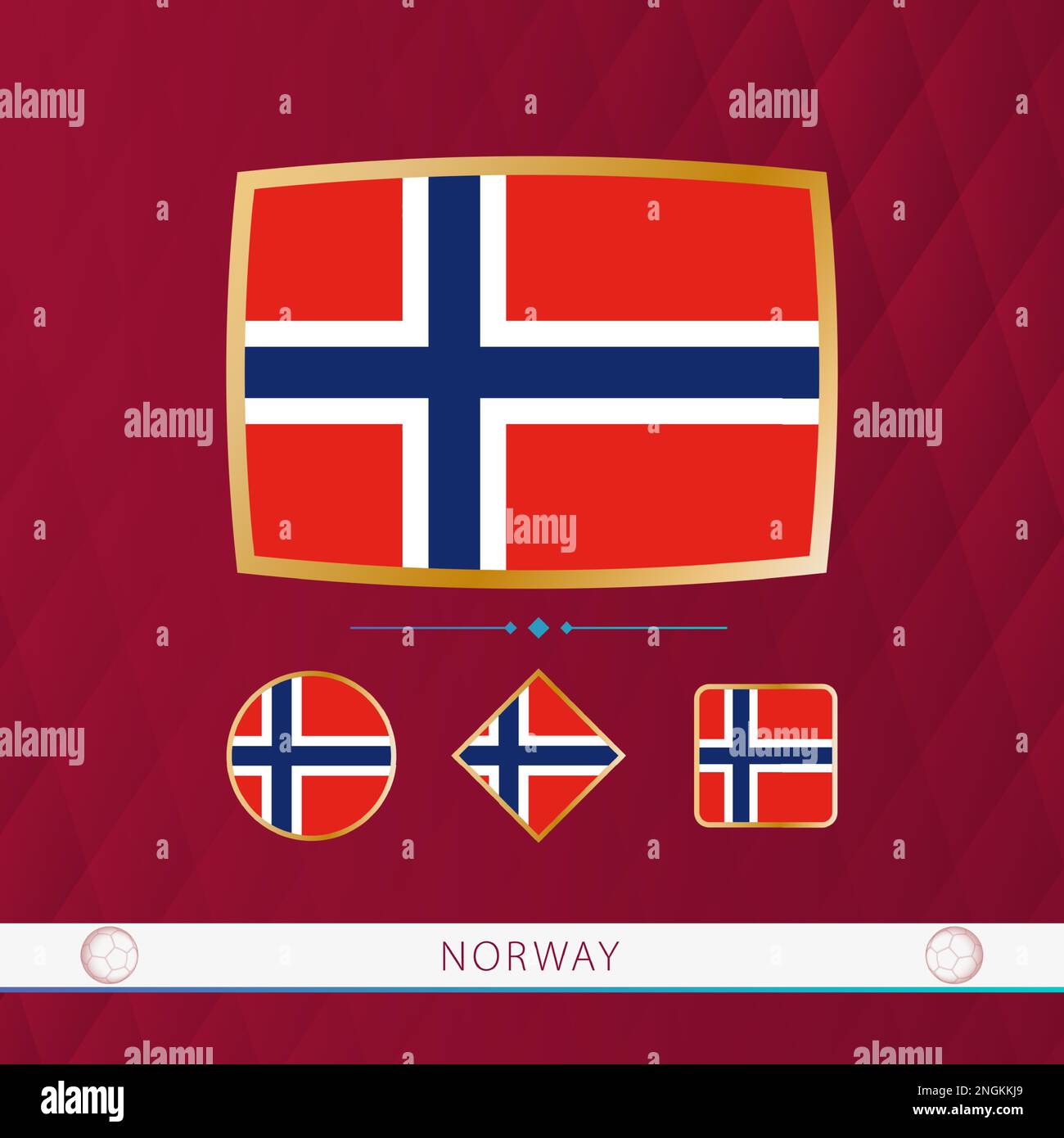 Set of Norway flags with gold frame for use at sporting events on a ...