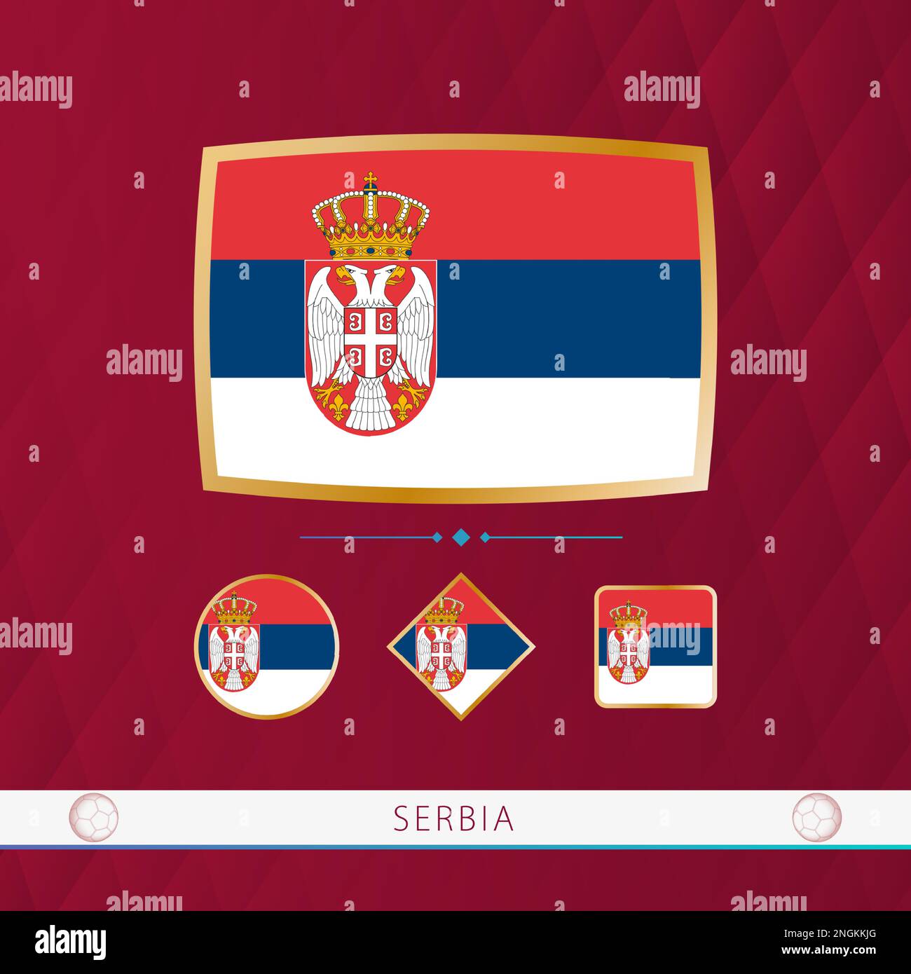 Set of Serbia flags with gold frame for use at sporting events on a ...