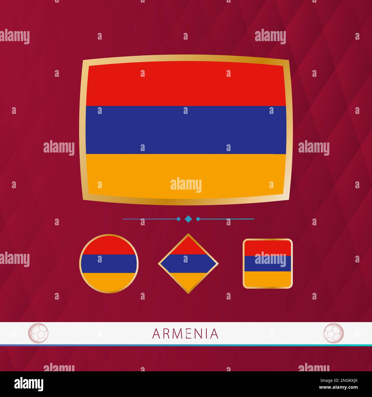 Set of Armenia flags with gold frame for use at sporting events on a ...