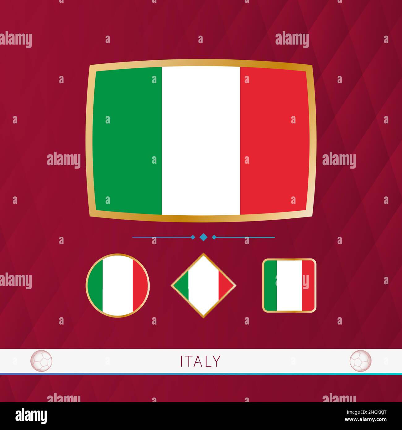 Set of Italy flags with gold frame for use at sporting events on a ...