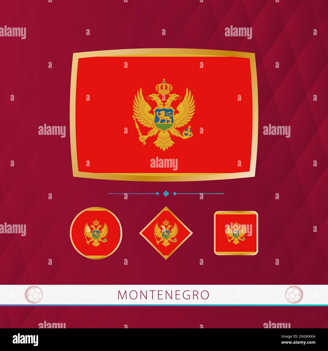 Set of Montenegro flags with gold frame for use at sporting events on a ...