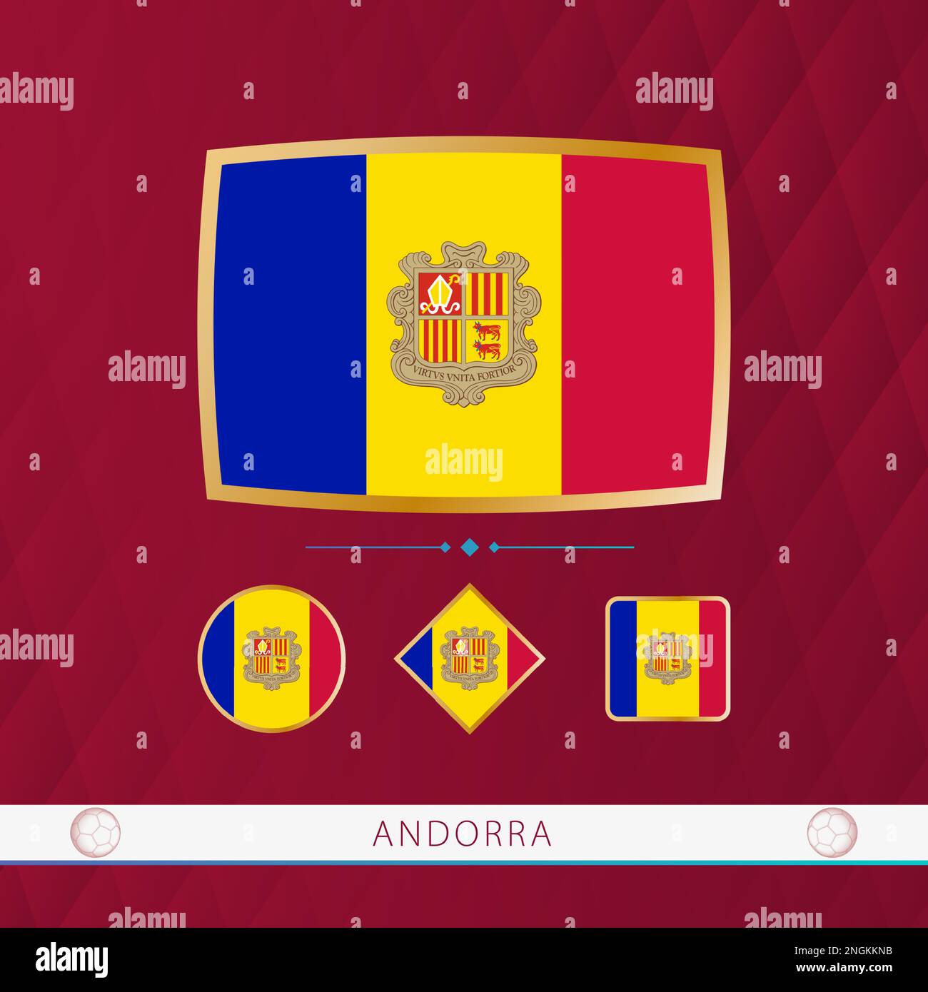 Set of Andorra flags with gold frame for use at sporting events on a ...