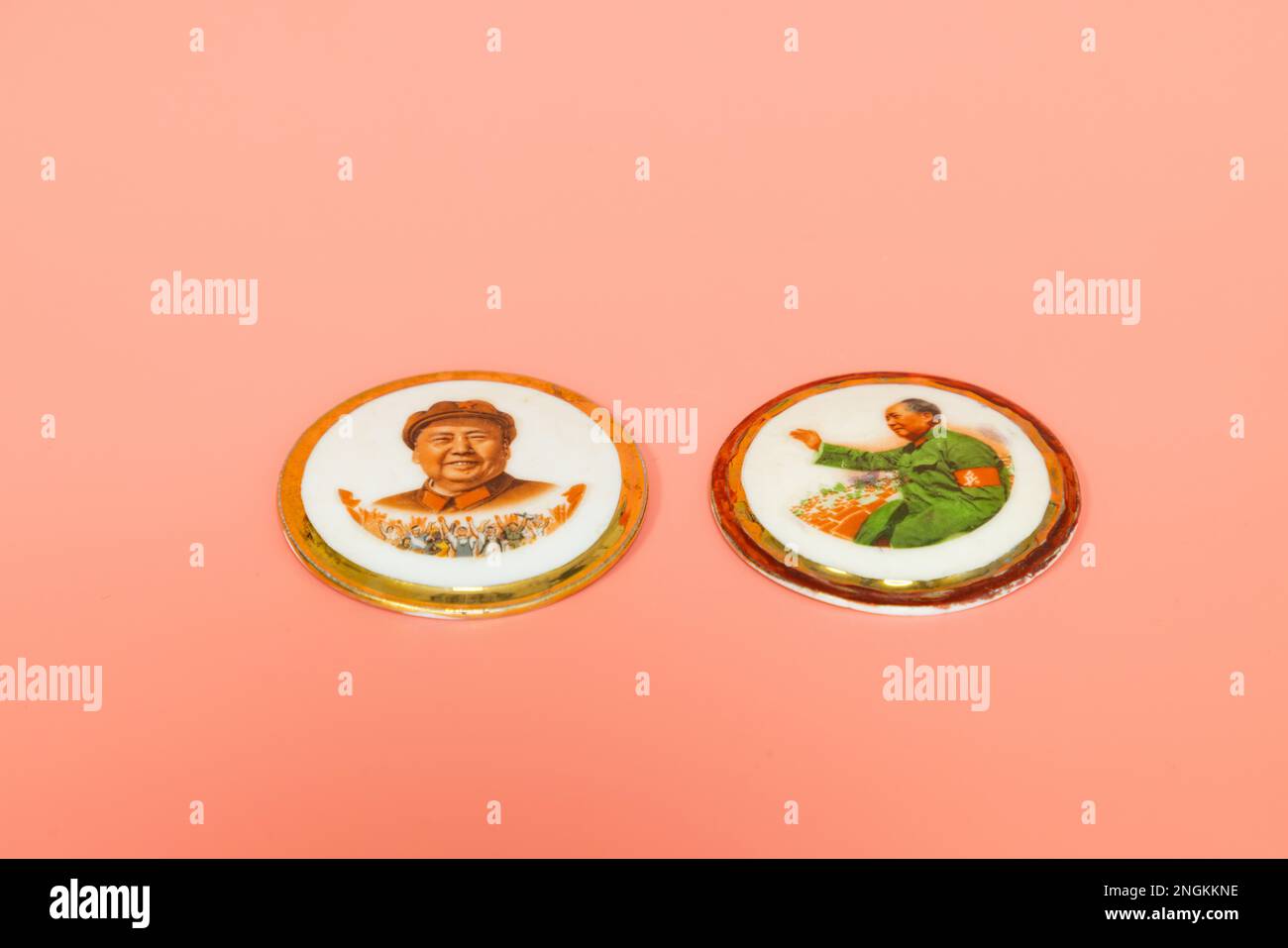 Chinese porcelain badges on pink background used to commemorate ...