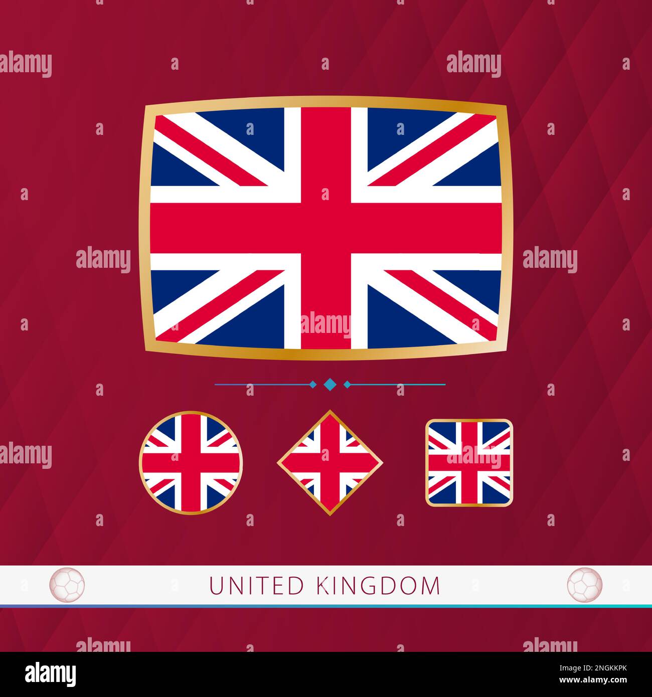 Set of United Kingdom flags with gold frame for use at sporting events ...