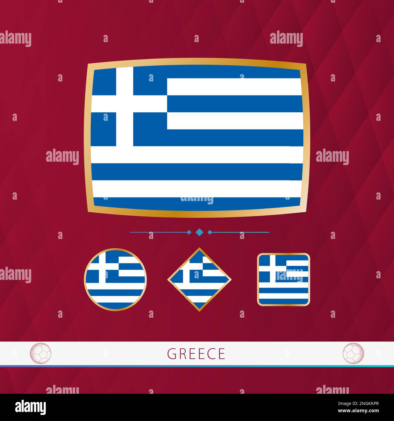 Set of Greece flags with gold frame for use at sporting events on a ...