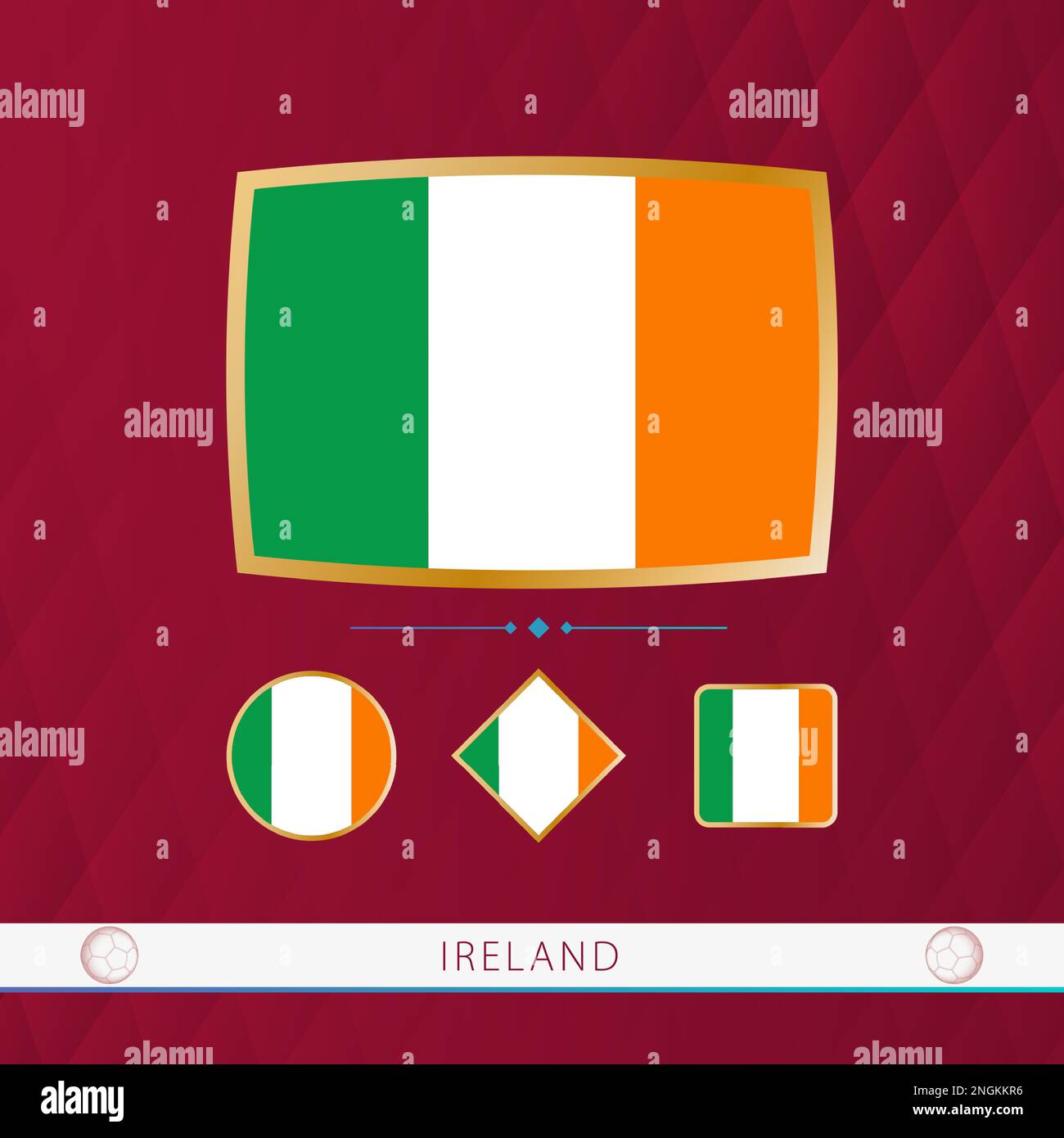 Set of Ireland flags with gold frame for use at sporting events on a ...