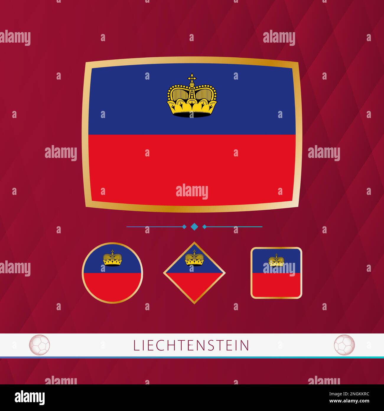 Set of Liechtenstein flags with gold frame for use at sporting events ...