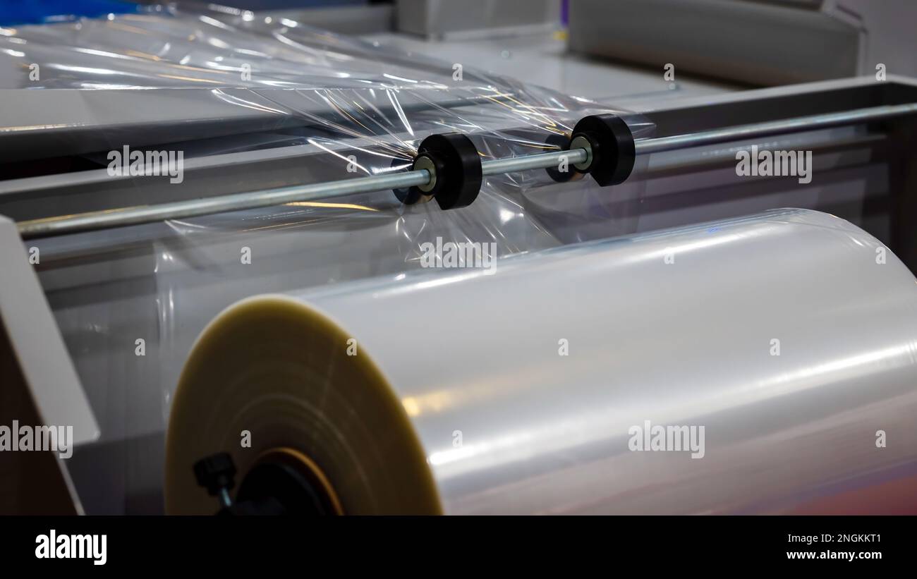 Conveyor Belt For Packaging In Transparent Polythene Stretch. Concept ...