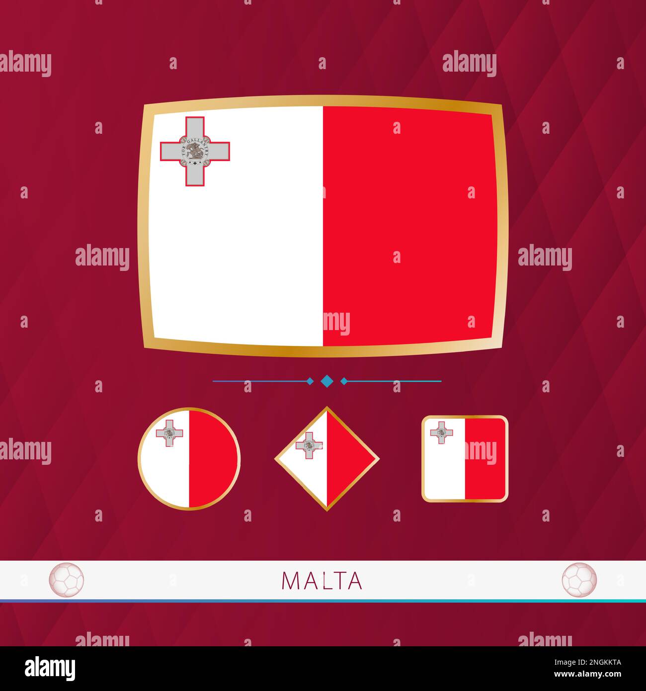 Set of Malta flags with gold frame for use at sporting events on a ...