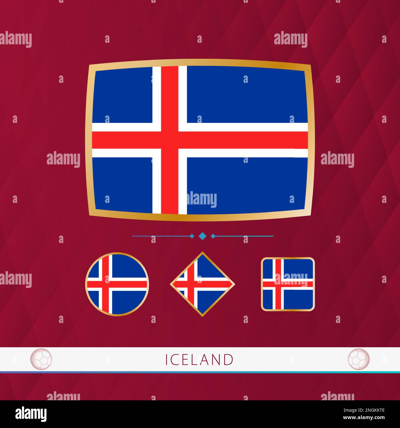 Set of Iceland flags with gold frame for use at sporting events on a ...