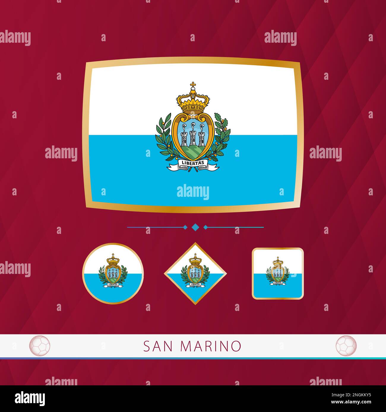 Set of San Marino flags with gold frame for use at sporting events on a ...