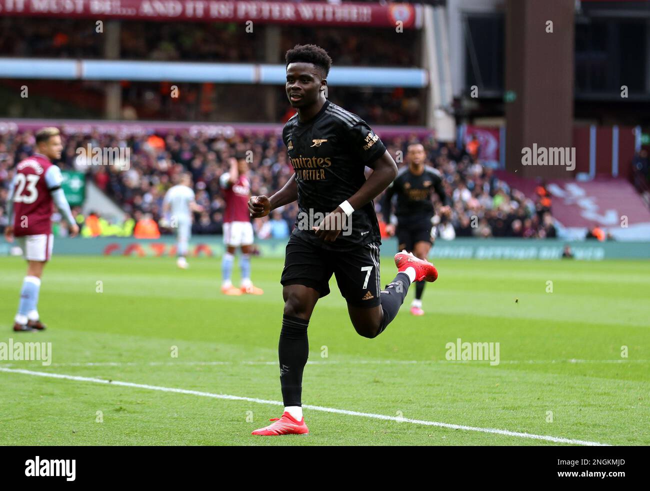 Arsenal's Bukayo Saka celebrares scoring his sides first goal to level ...