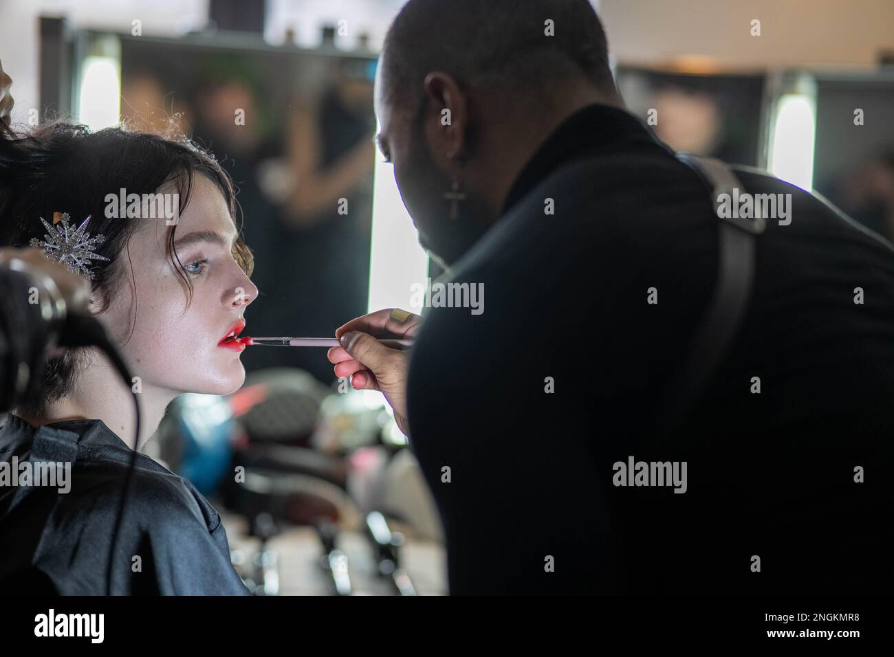Models backstage during the Eudon Choi show at OXO2, Oxo Tower Wharf ...