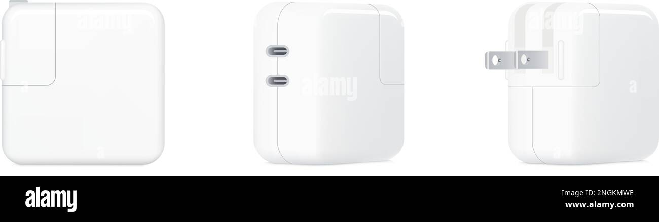 Apple USB power adapter. 35W Dual USB-C Port Power Adapter. Vector ...