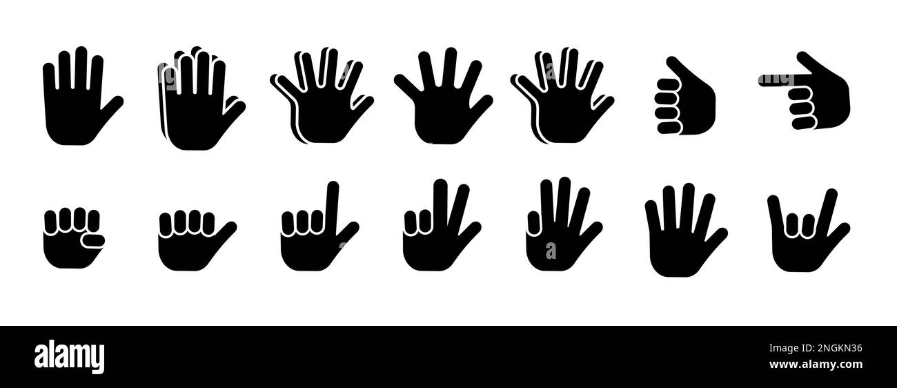 Hands show signs. Different hand positions. Vector icon set Stock ...