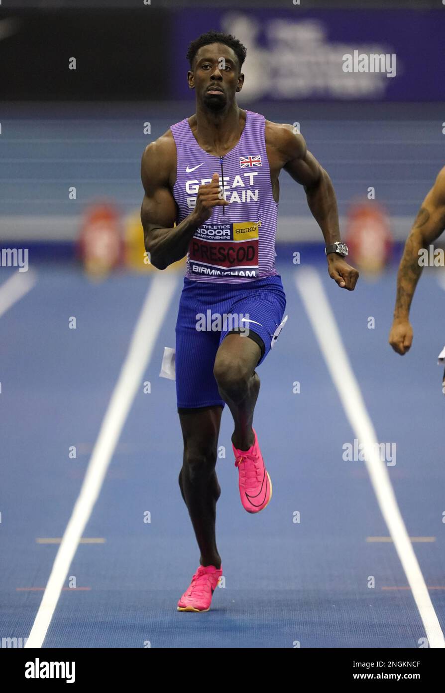 Reece Prescod in action during the heat 6 of the Men's 60 metres during ...