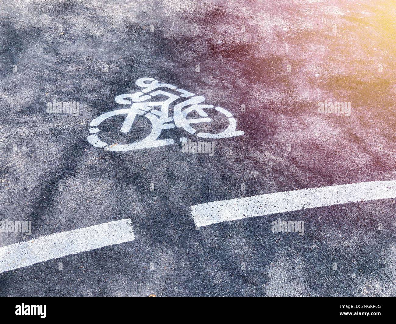 Bicycle lane sign in the roadway. Place for cyclists to pass. Bicycle ...