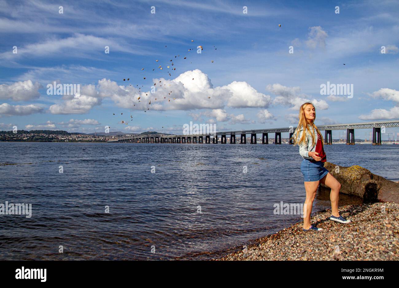 On a beautiful October day in Wormit Beach, Fife, Rhianna Martin throws ...