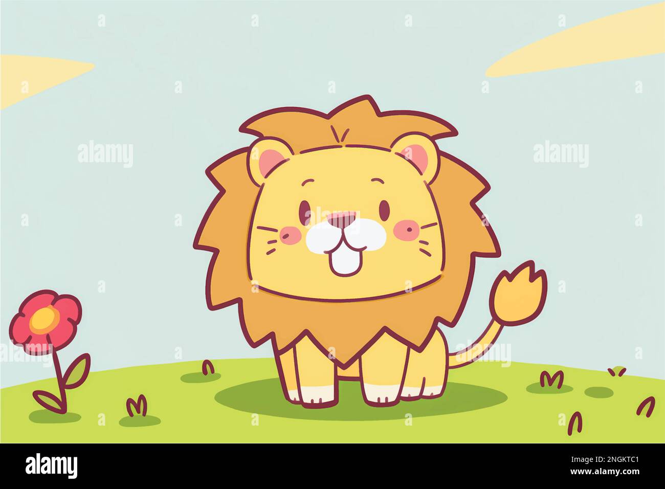 This playful illustration of a friendly lion with a nature background ...