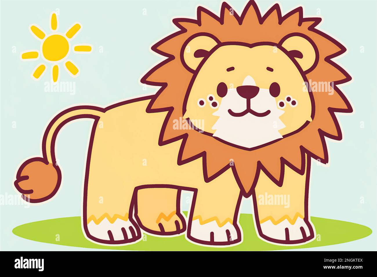 This playful illustration of a friendly lion with a nature background ...