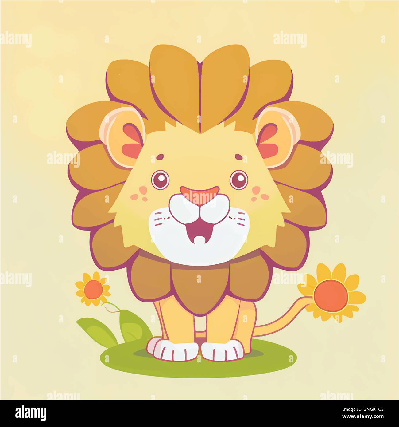 This playful illustration of a friendly lion with a nature background ...